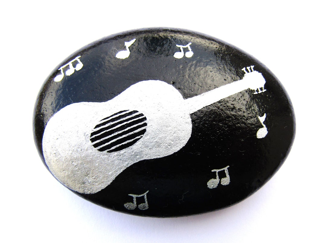 Guitar Gift, Painted Rock, Music Stone Painting, Pebble Art, Unique ...