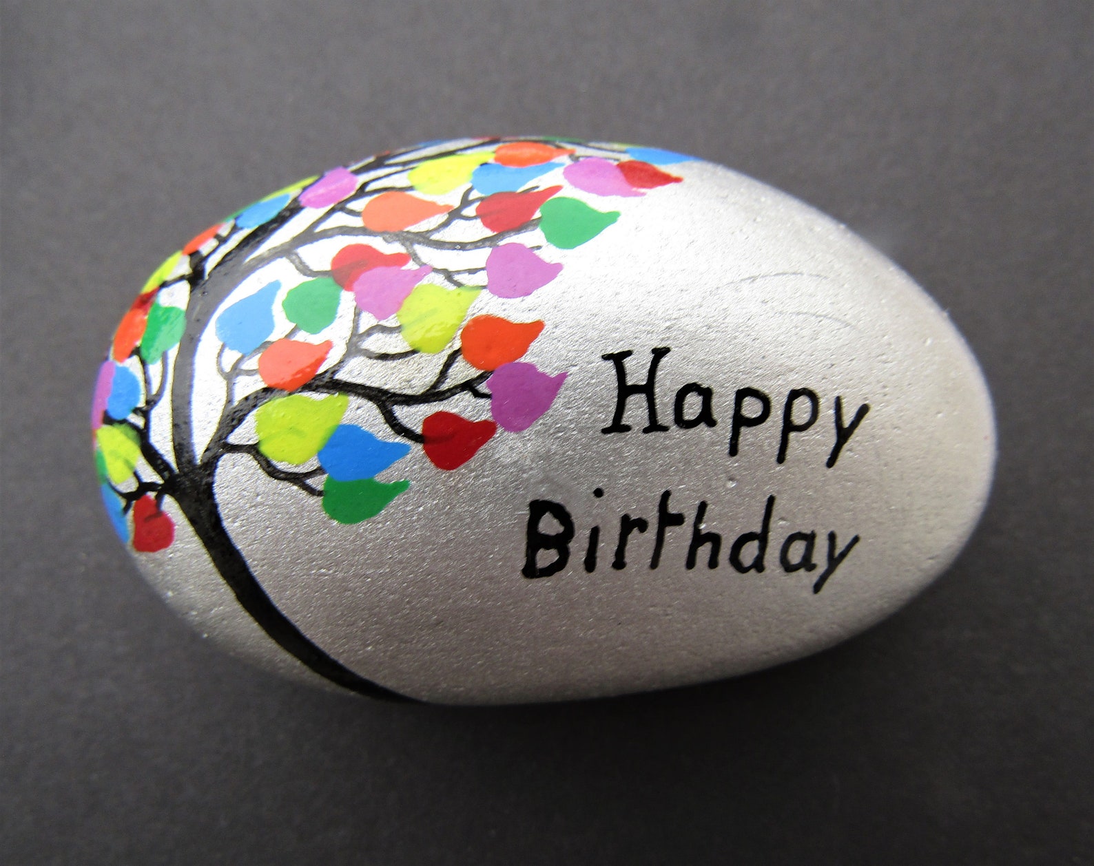 Happy Birthday Painted Rock Tree Stone Small Birthday Gift | Etsy