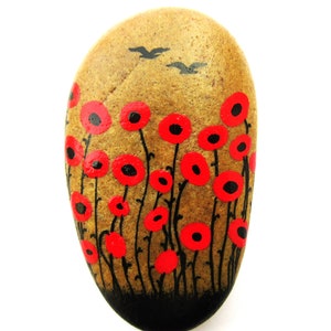 Painted Rock, Poppy Gift, Hand Painted Flowers Stone, Rock Art, Red ...