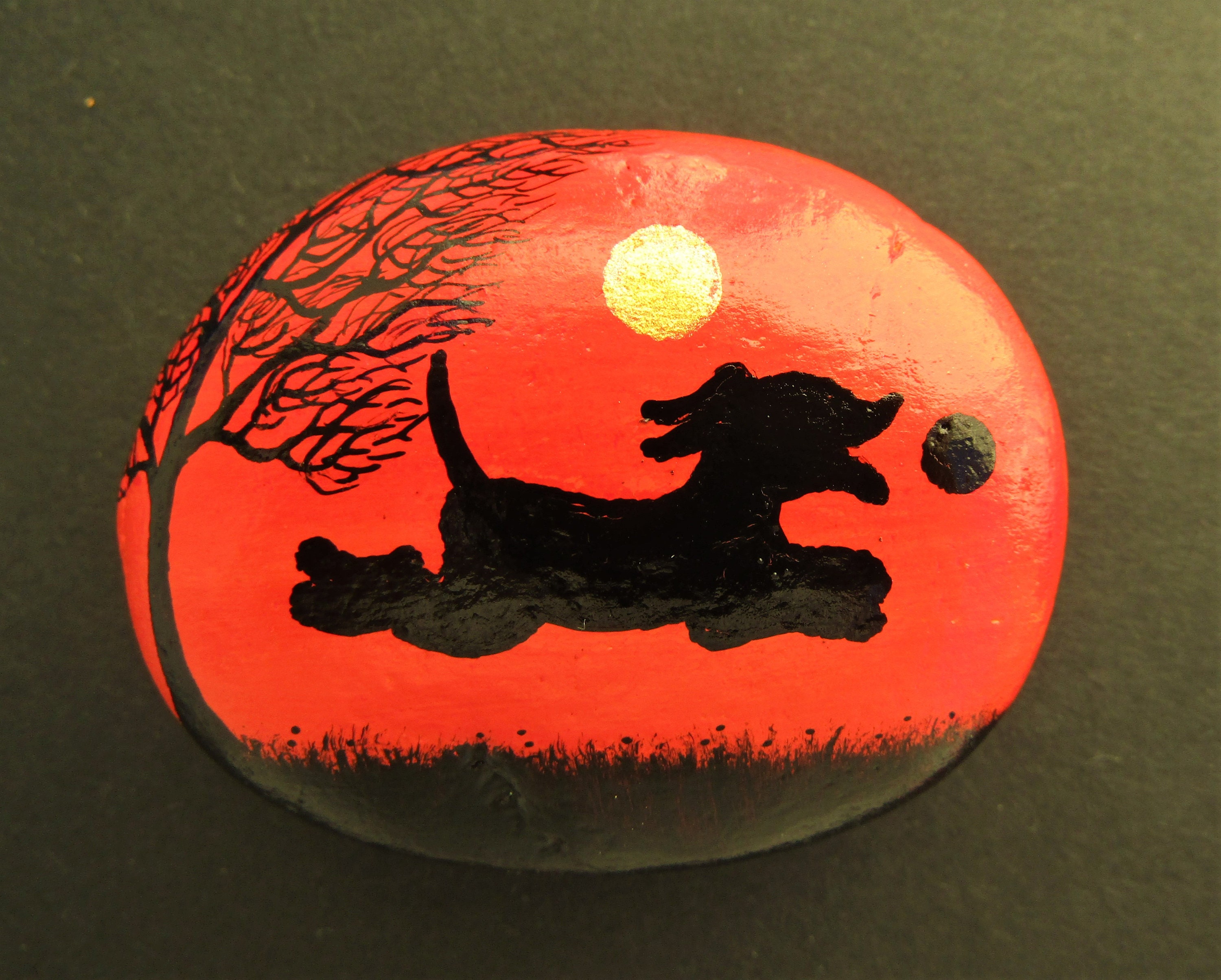 Chien peint sur la roche aimant d'art de pierre de chiot - Etsy France