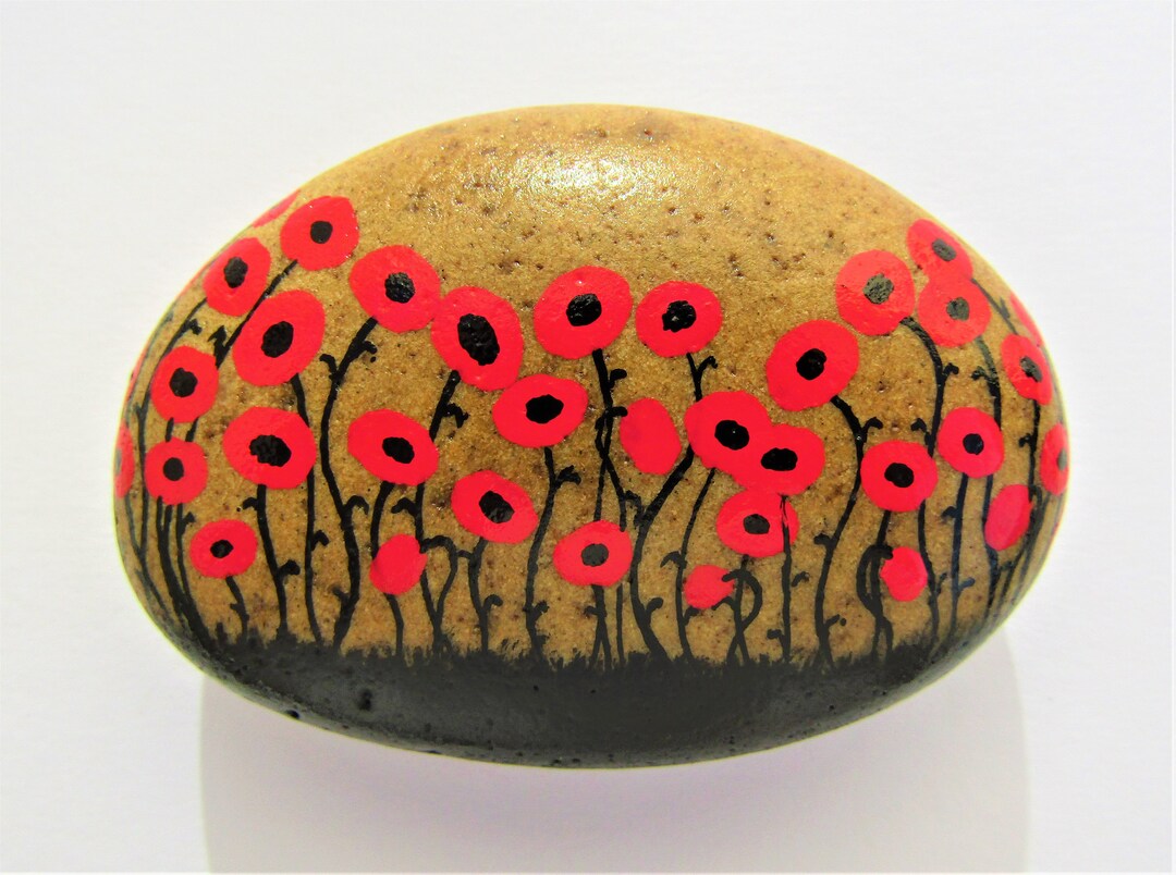 Painted Rock Poppy Gift Hand Painted Flowers Stone Rock - Etsy