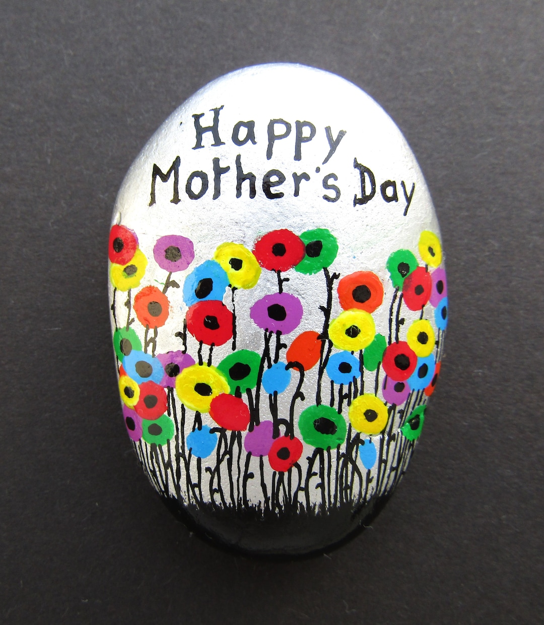 Painted Rock, Mothers Day Flowers Gift, Stone Painting, Poppies Pebble ...