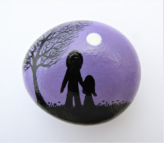 Painted Rock Father Daughter Gift Stone Art Magnet Moon - Etsy