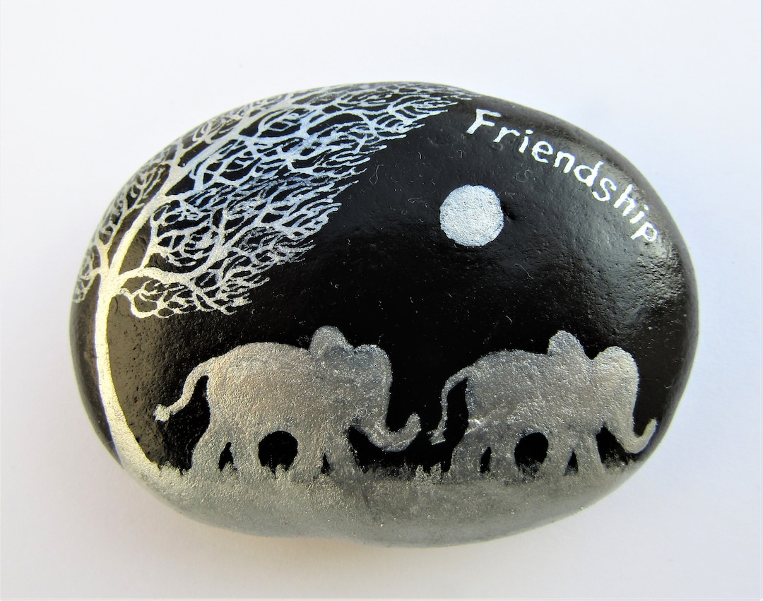 Elephant Stone Painting: Friendship Gift, Hand-painted Rock Art - Etsy