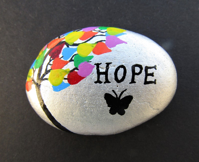 Hope Painted Rock Rainbow Tree Stone Hand Painted Hope Gift - Etsy