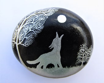 Wolf Painted Rock | Etsy