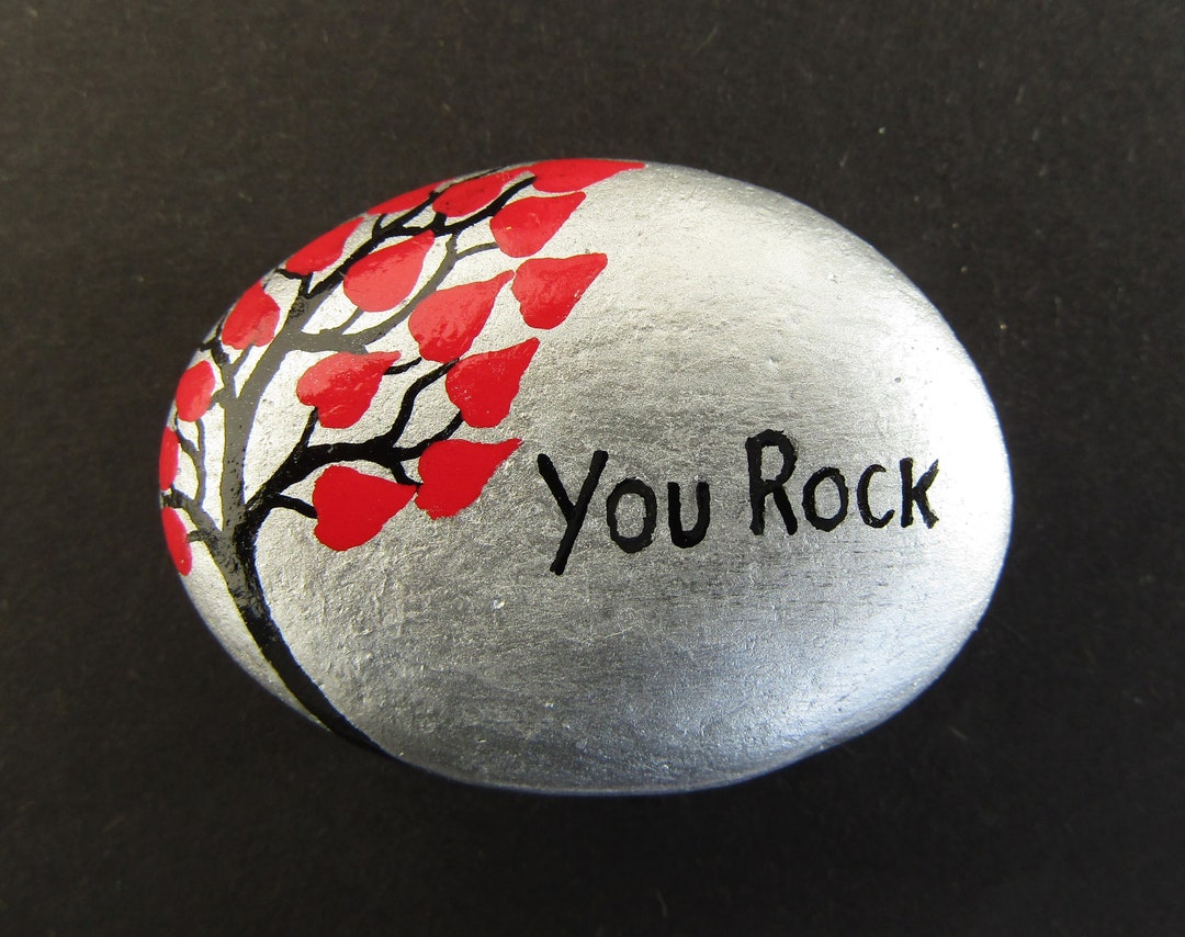 You Rock Painted Stone, Fathers Day Small Gift, Tree Pebble Art Gift ...
