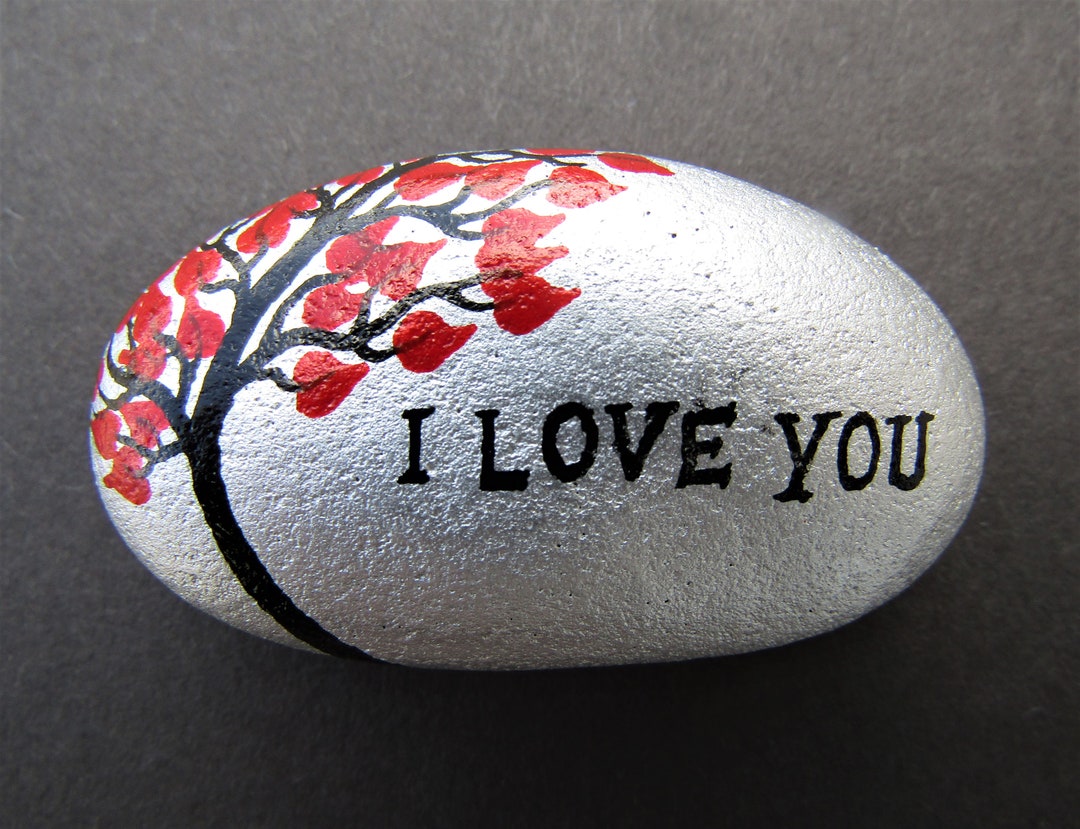 Valentines Gift, Painted Rock, I Love You, Christmas Gift, Tree Stone ...