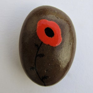 Poppy Rock Painting Hand Painted Stone Remembrance Red | Etsy
