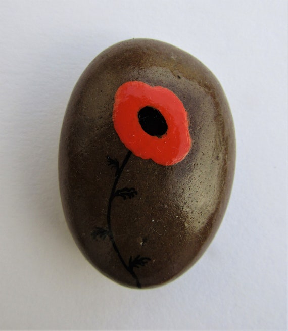 Poppy Rock Painting Hand Painted Stone Remembrance Red | Etsy