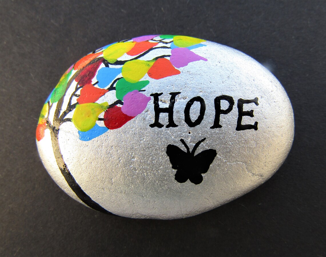 Hope Painted Rock Rainbow Tree Stone Hand Painted Hope Gift - Etsy