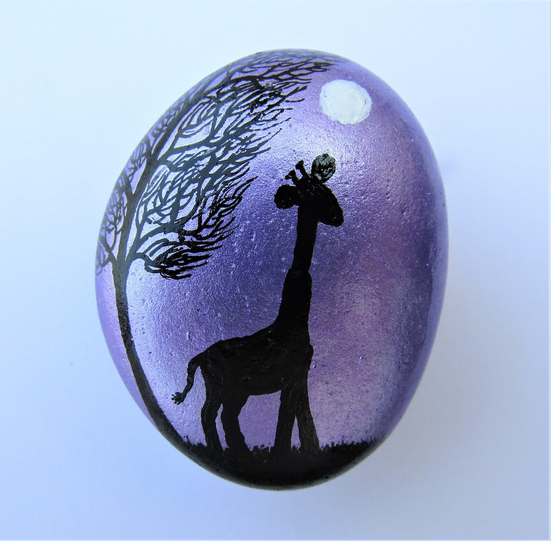 Painted Rock, Giraffe Gift, Hand Painted Stone, Animal Pebble Art, Kids ...