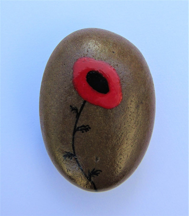 Poppy Rock Painting Hand Painted Stone Remembrance Red | Etsy