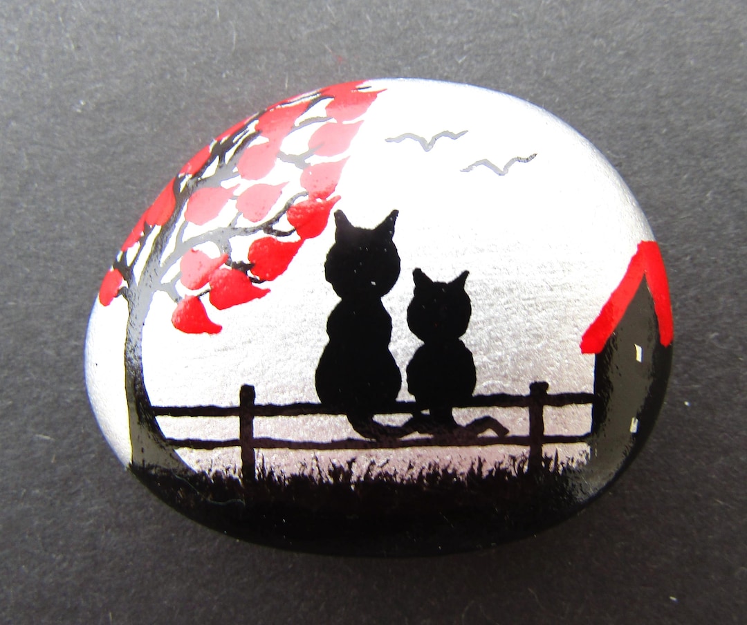 Cats Painted Stone, Fathers Day Gift, Son, Daughter, Hand Painted ...