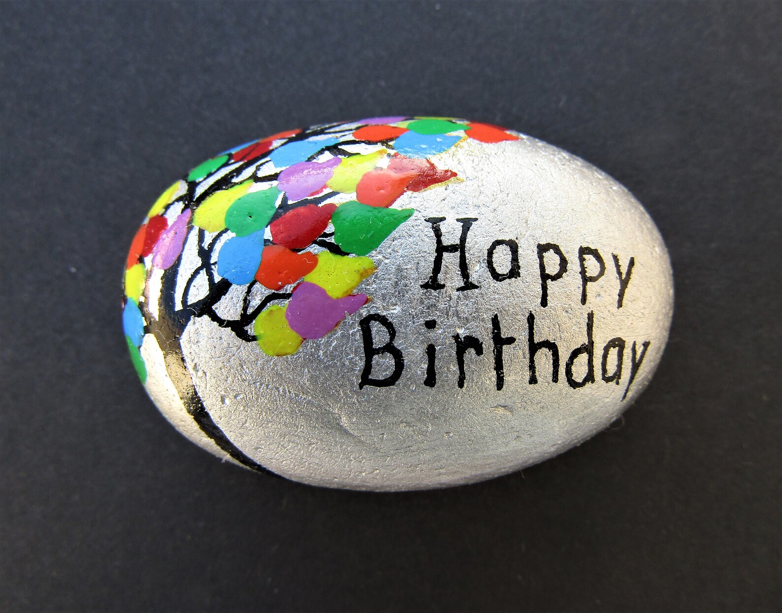 Happy Birthday Painted Rock Tree Stone Small Birthday Gift - Etsy UK