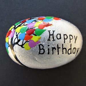 Happy Birthday, Painted Rock, Tree Stone, Small Birthday Gift, Pebble ...