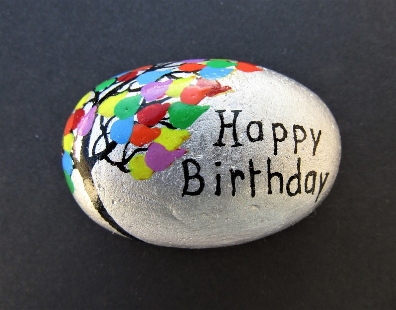 Happy Birthday Painted Rock Tree Stone Small Birthday Gift - Etsy