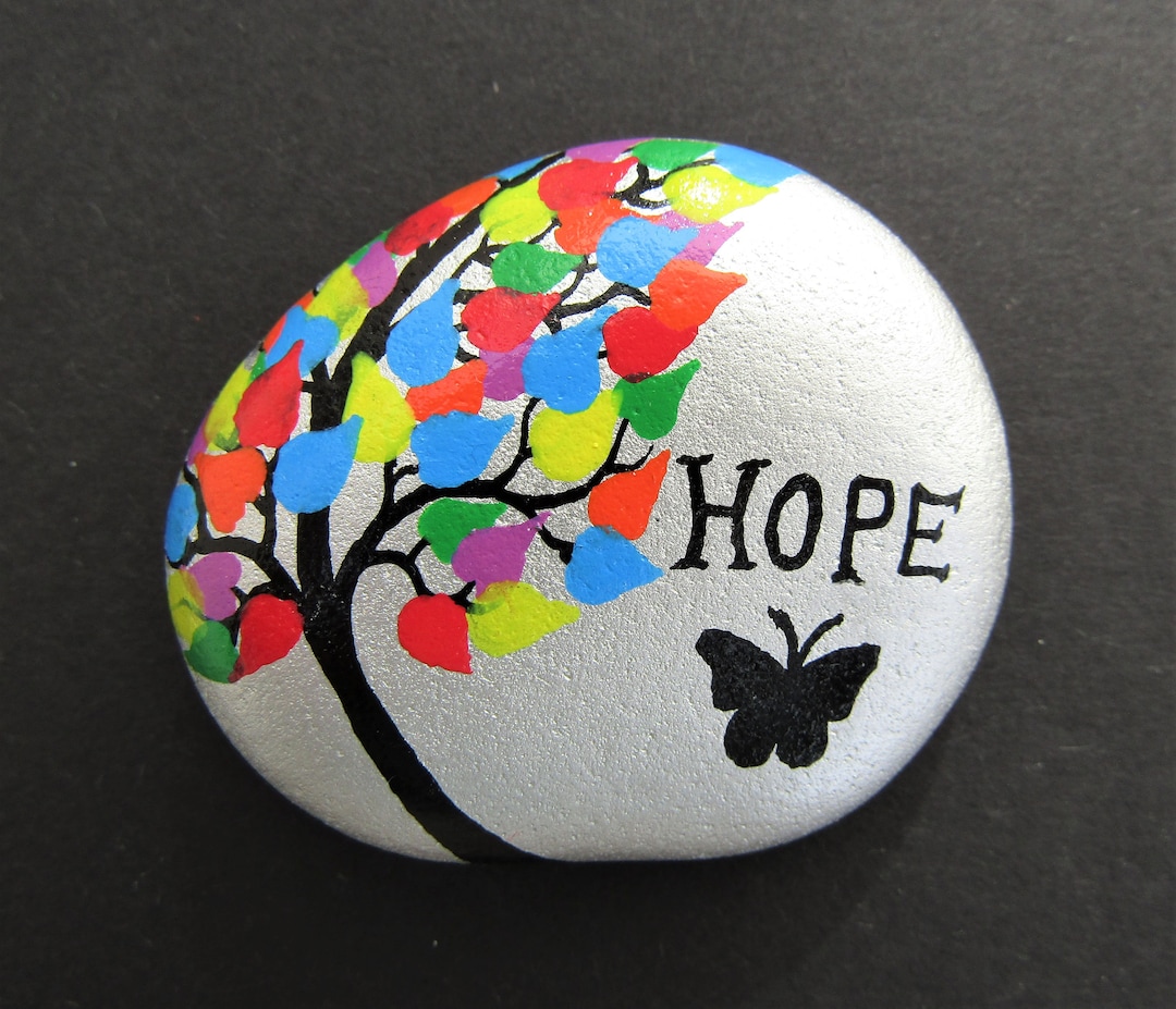 Hope Painted Rock, Rainbow Tree Stone, Hand Painted Hope Gift, Pebble ...
