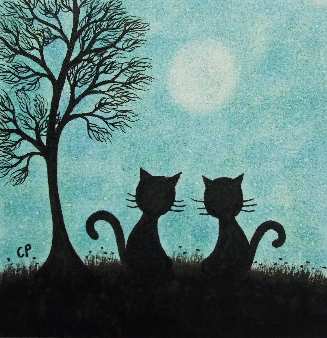 Cat Tree Picture Framed Cats Moon Print Black Cat Gift Two - Etsy