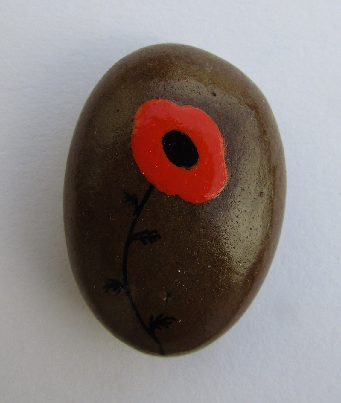 Poppy Rock Painting Hand Painted Stone Remembrance Red | Etsy