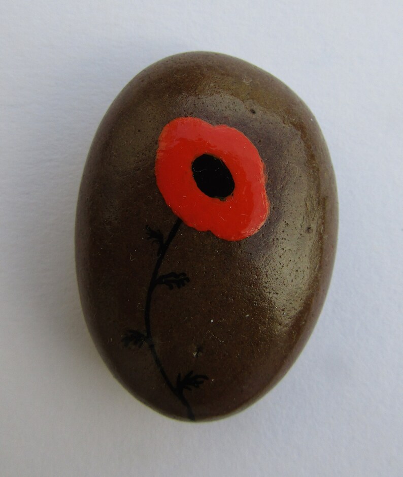 Poppy Rock Painting Hand Painted Stone Remembrance Red | Etsy