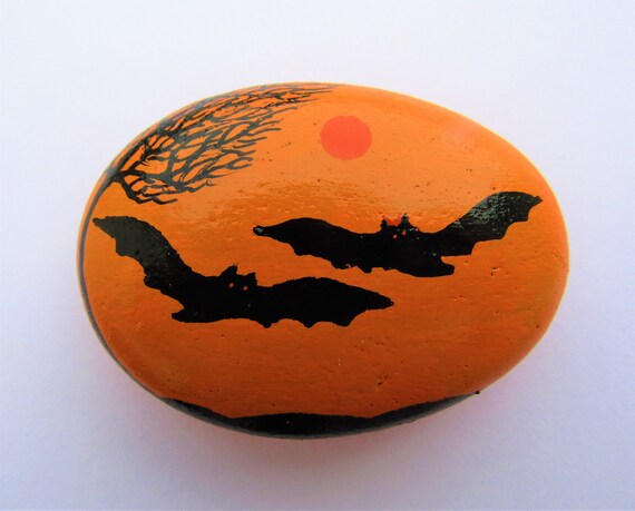 Painted Rock Bat Gift Halloween Stone Painting Two Bats - Etsy UK