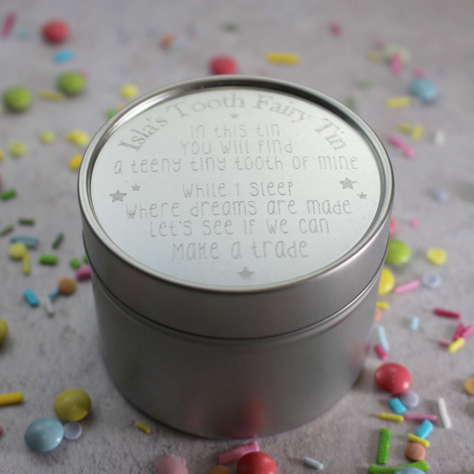 Silver Tooth Fairy Box With Poem Design, Engraved Keepsake Tin Box ...