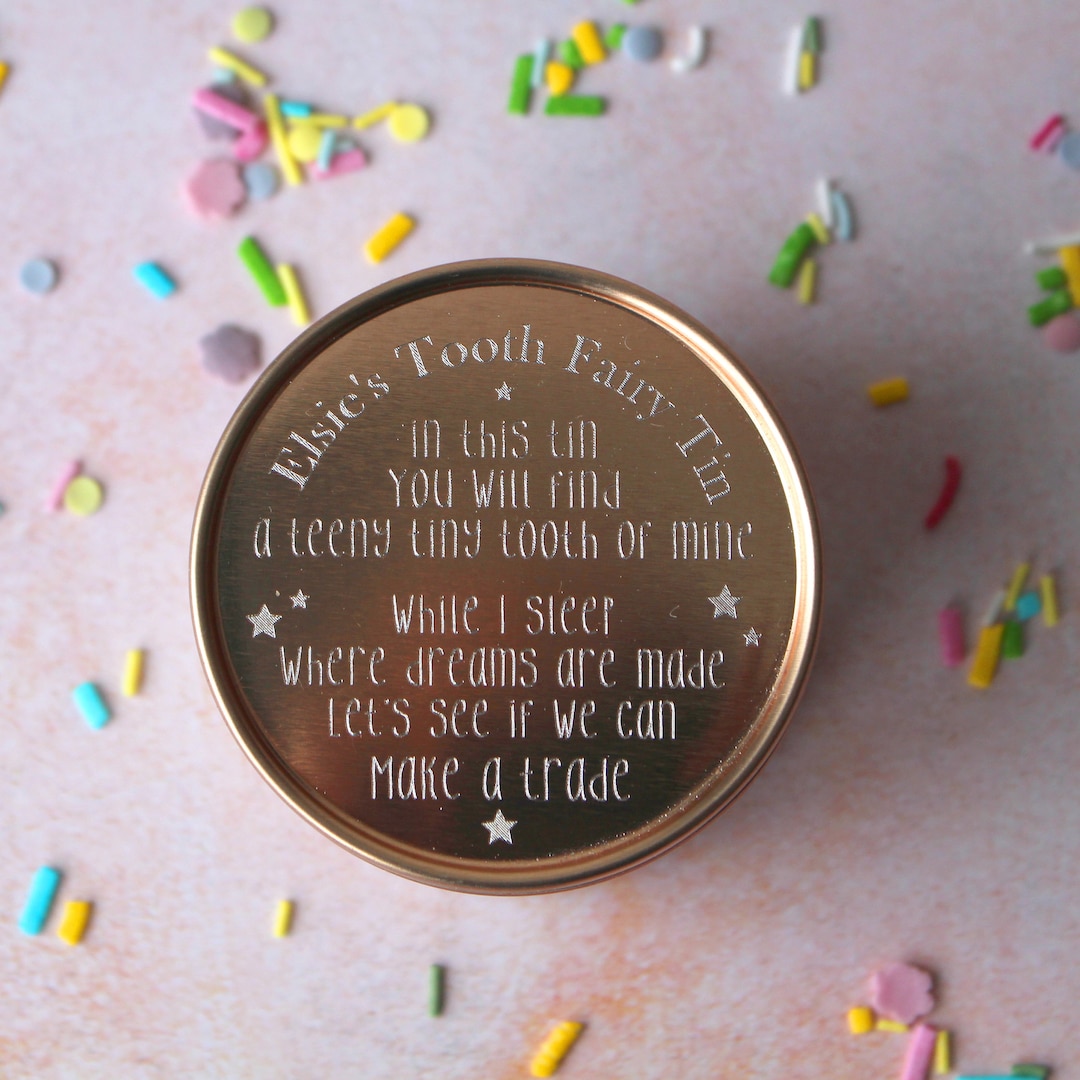 Rose Gold Tooth Fairy Box With Poem Design, Engraved Keepsake Tin Box ...