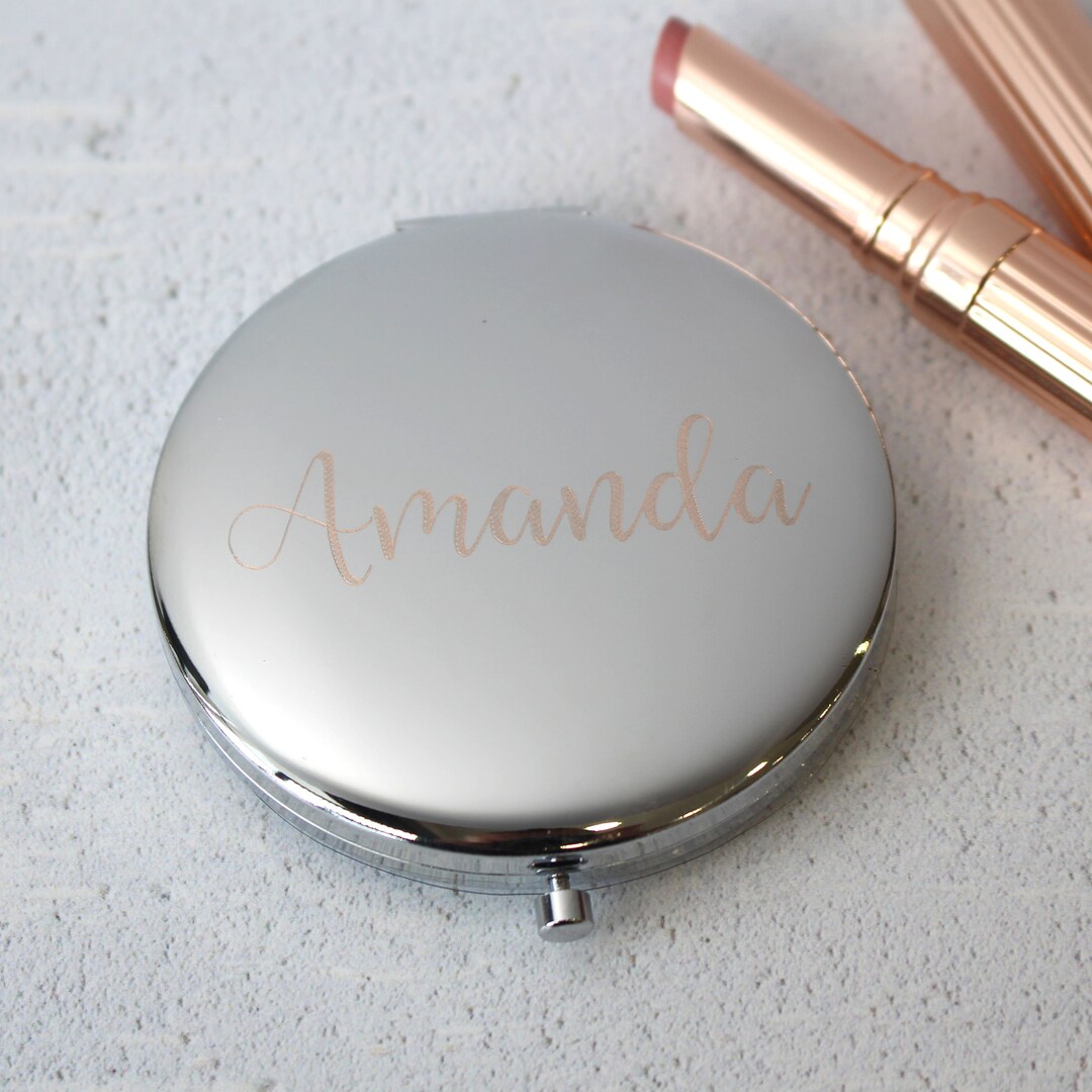Silver Personalised Compact Mirror - Engraved Compact Mirror - Gift for ...