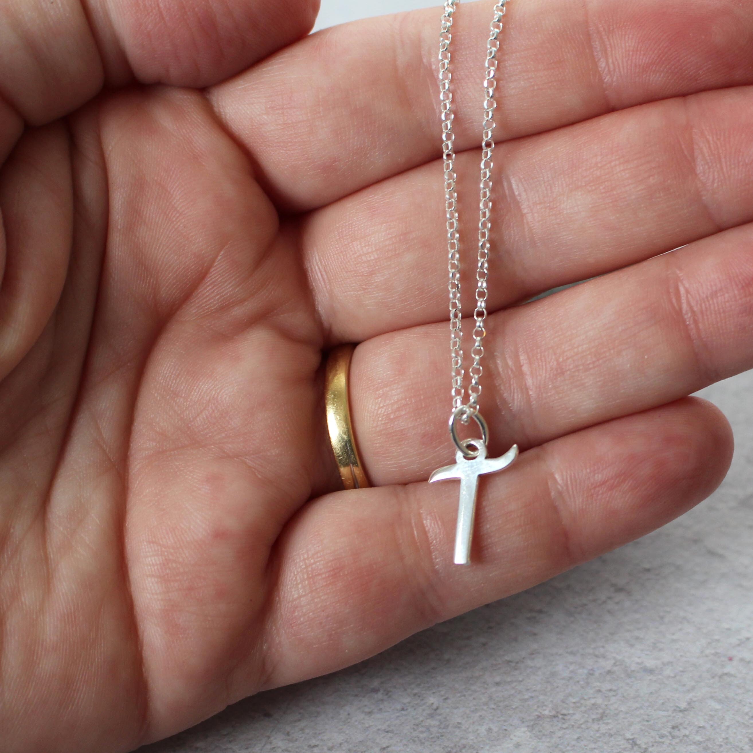 Sterling Silver Script Initial T Pendant Necklace Letter T | Etsy