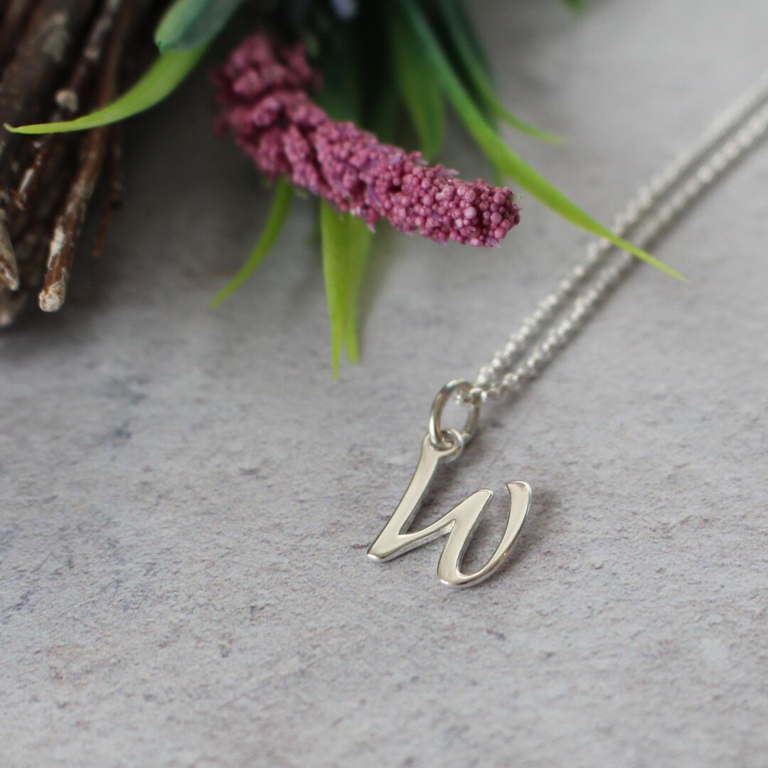 Sterling Silver Script Initial W Pendant Necklace • Letter W Necklace ...