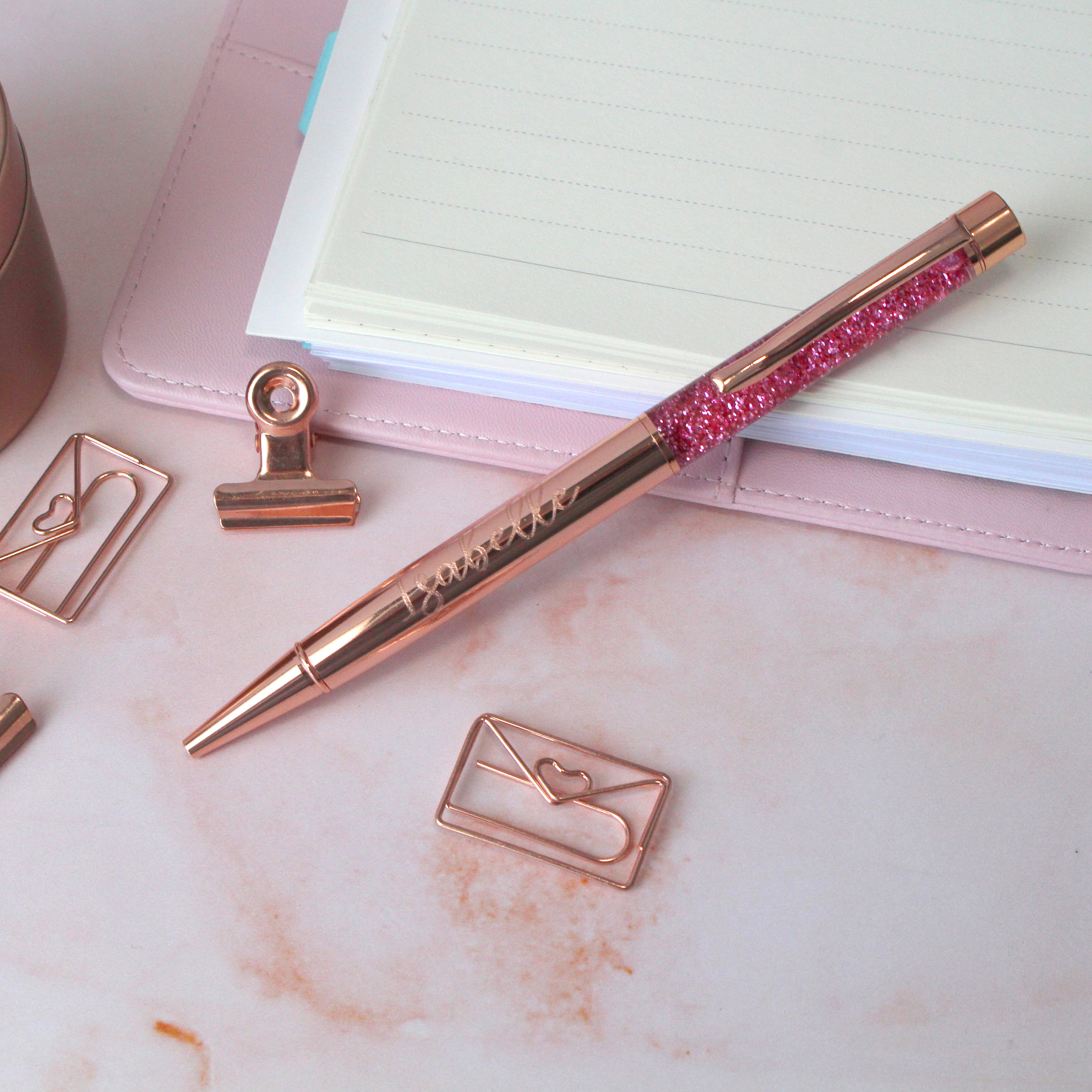 Personalised Engraved Rose Gold Pink Glitter Sparkle Ballpoint Pen ...