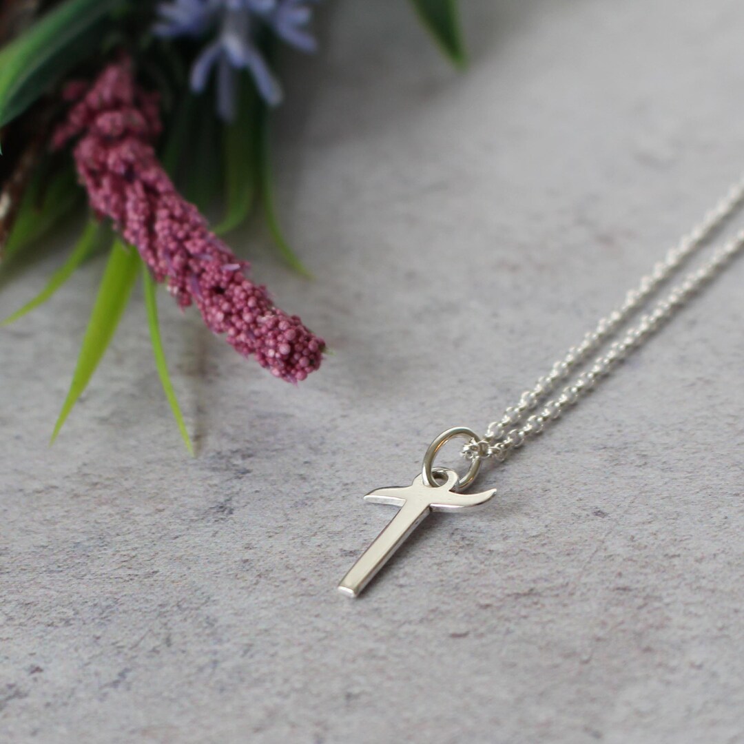 Sterling Silver Script Initial T Pendant Necklace Letter T Necklace ...