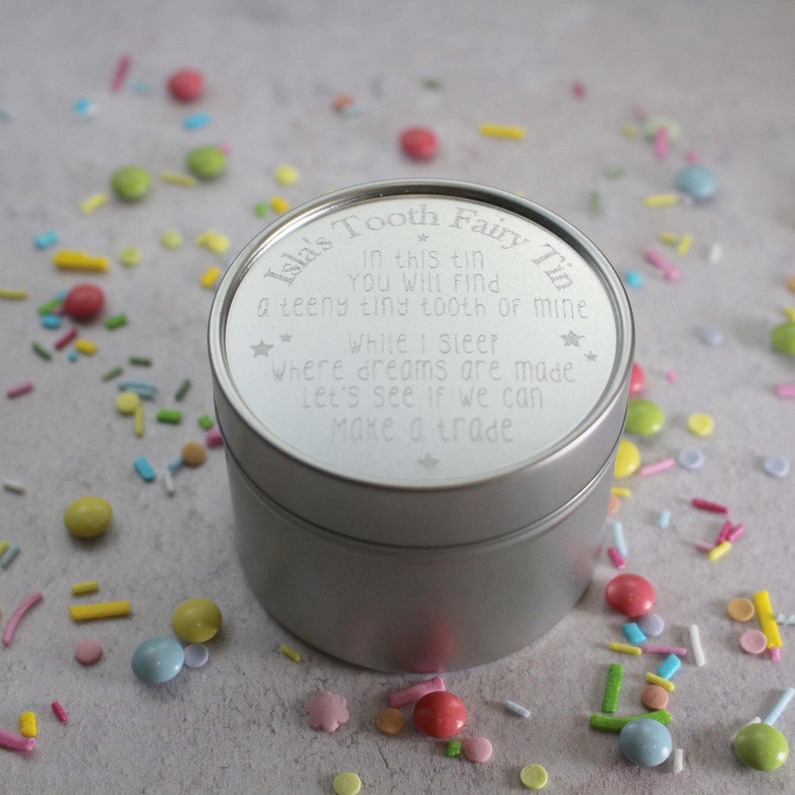 Silver Tooth Fairy Box With Poem Design, Engraved Keepsake Tin Box ...