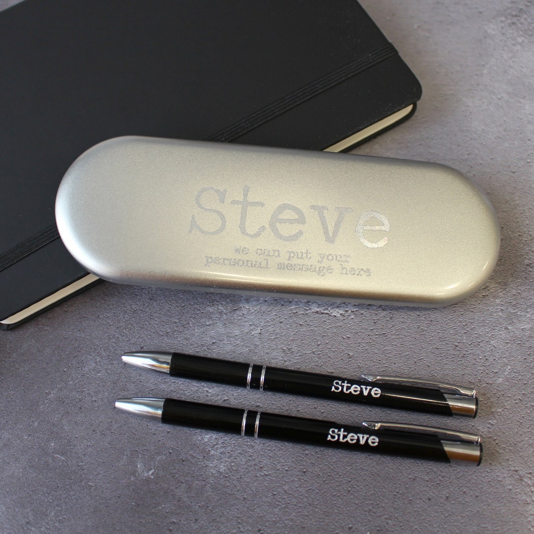 Black Personalised Engraved Pen and Pencil Set - Ballpoint Pen and ...