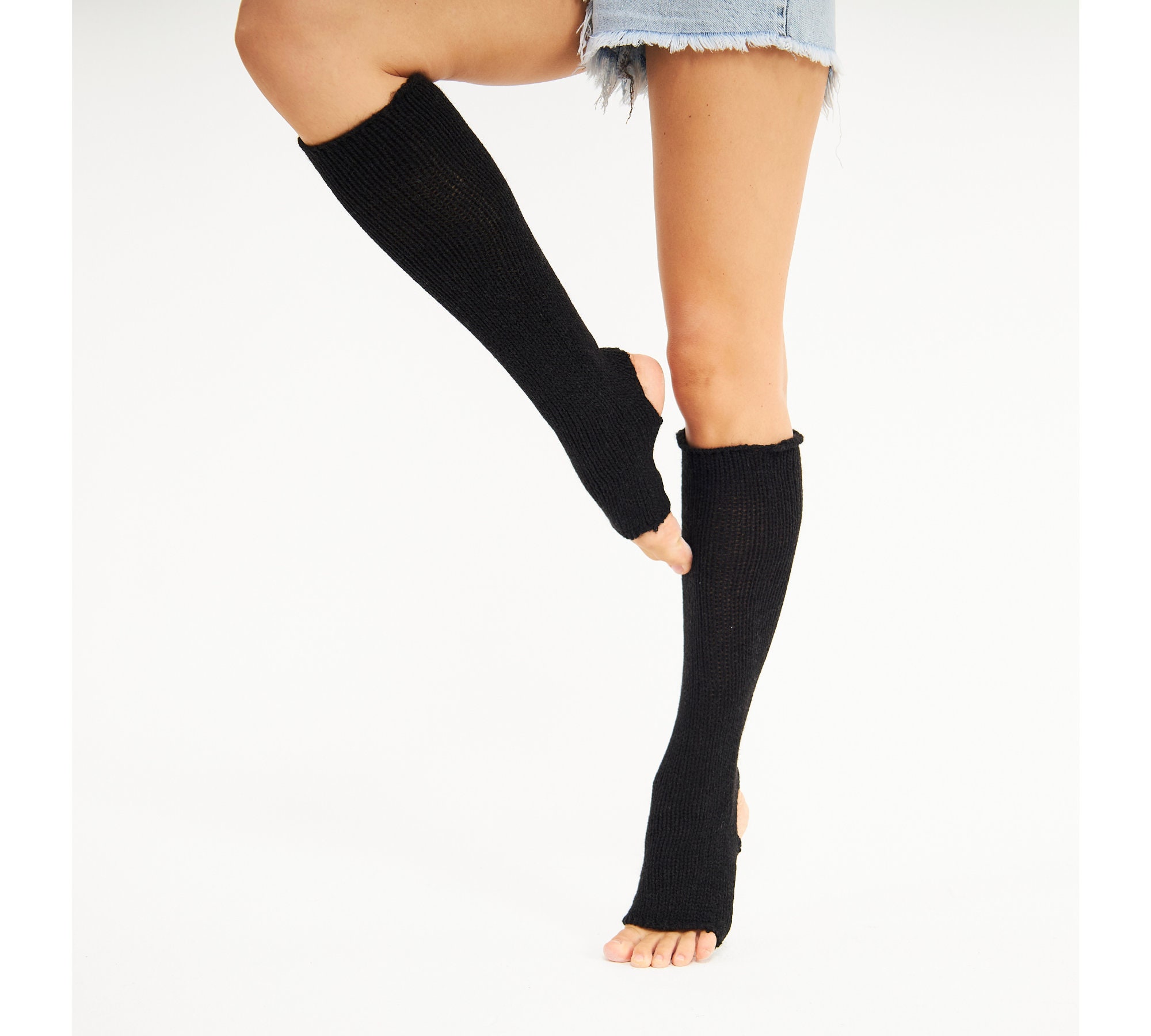 Black Knitted Women Toeless Yoga Socks, Cozy Accessories - Etsy