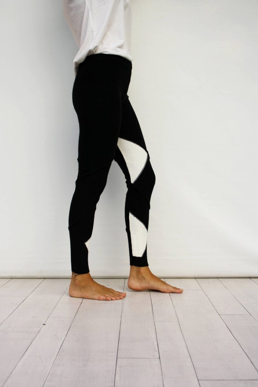 Black and White Triagle Pattern Knitted Leggings, Valentine's Day Gifts ...