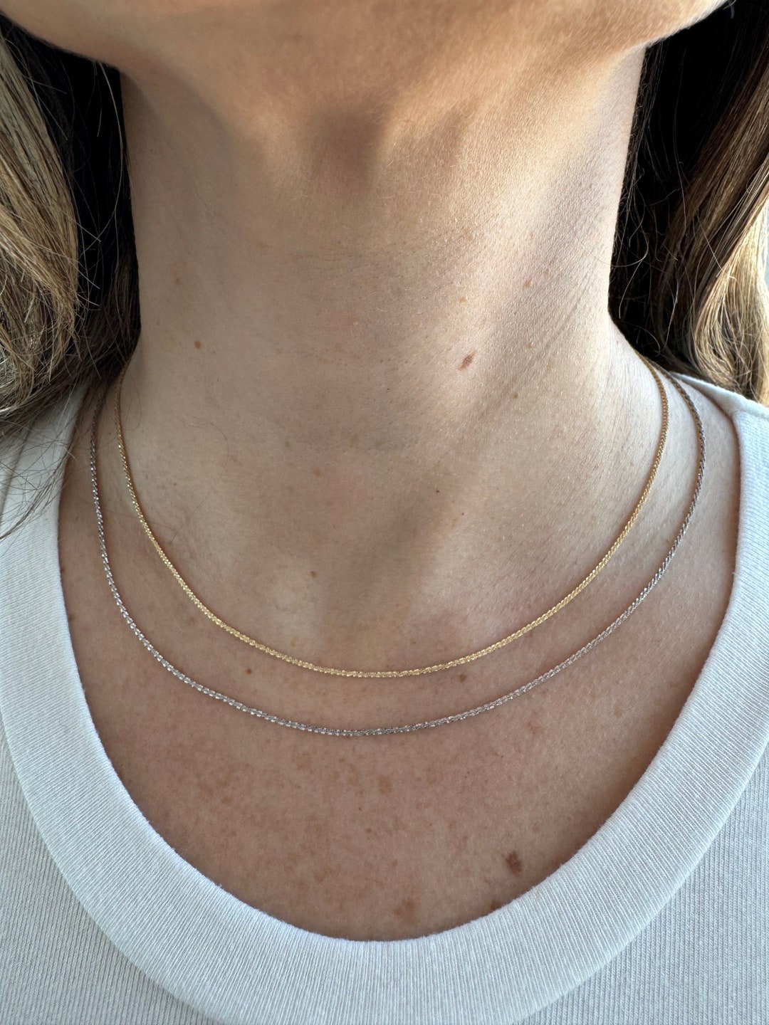 14K Gold Necklace, Sparkle Rope Chain, White Gold Chain, Yellow Gold ...