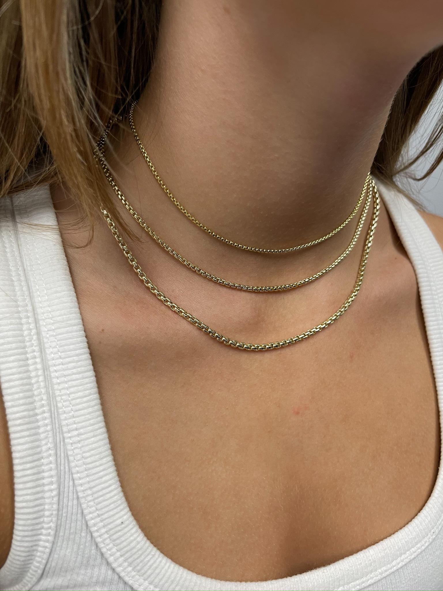 14K Yellow Gold 1.8mm 2.5mm 3.4mm Lite Round Box Chain With Lobster ...