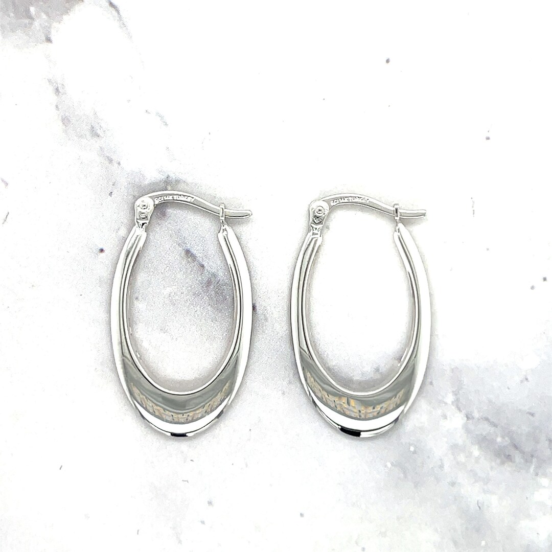 14K White Gold Graduated Oval Hoop Earrings, 1.6mm Thick, Oval Earrings ...