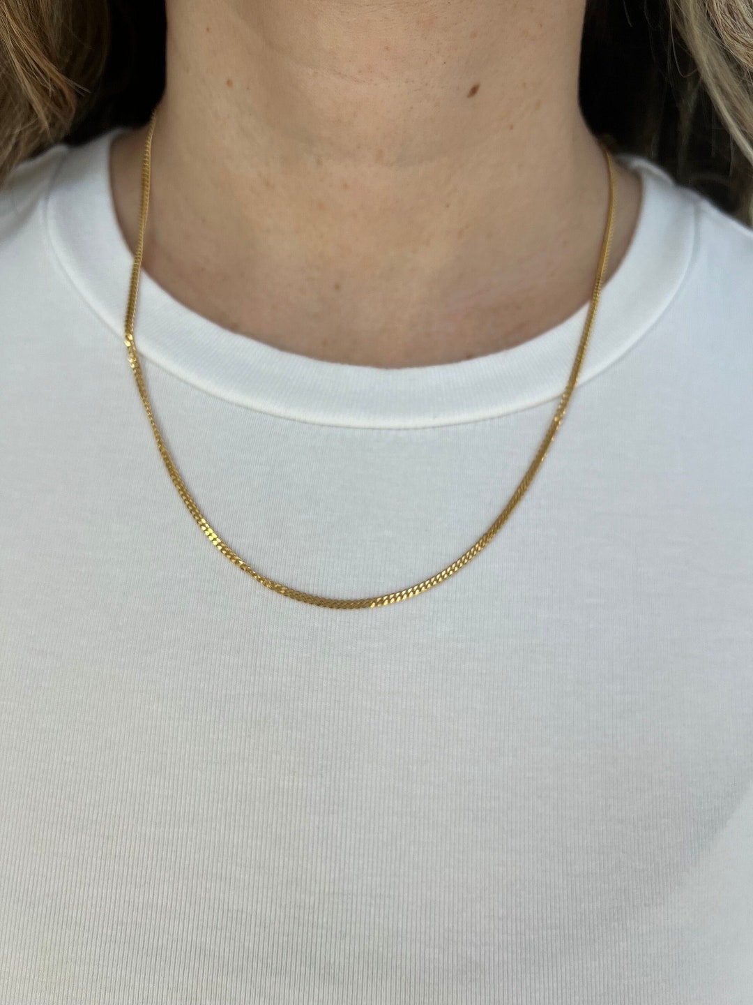 Solid 18K Yellow Gold 2.2mm Curb Chain Necklace, 16" 18" 20" 24" Real ...