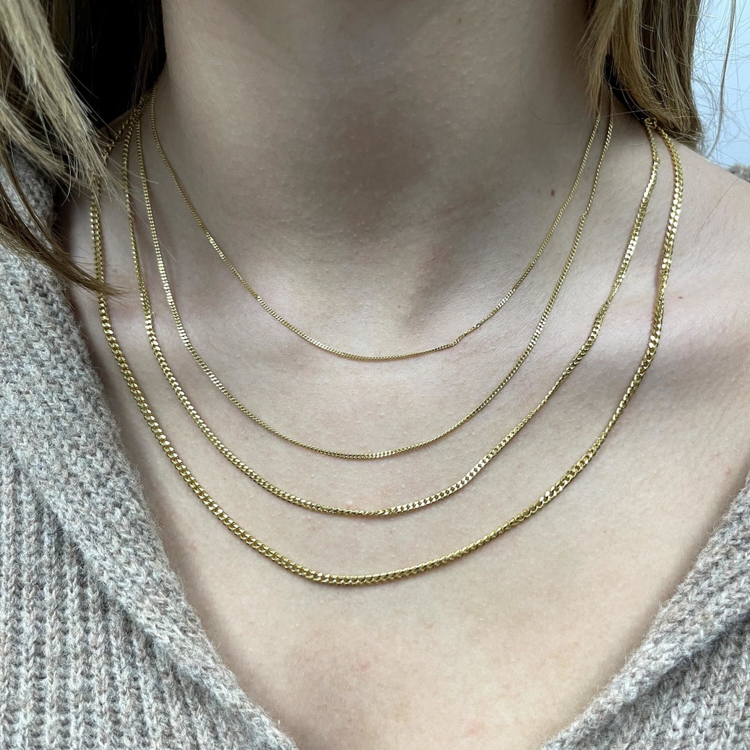 Solid 14K Yellow Gold Curb Gourmette Chain, 1mm 1.4mm 2.2mm 2.8mm Wide ...