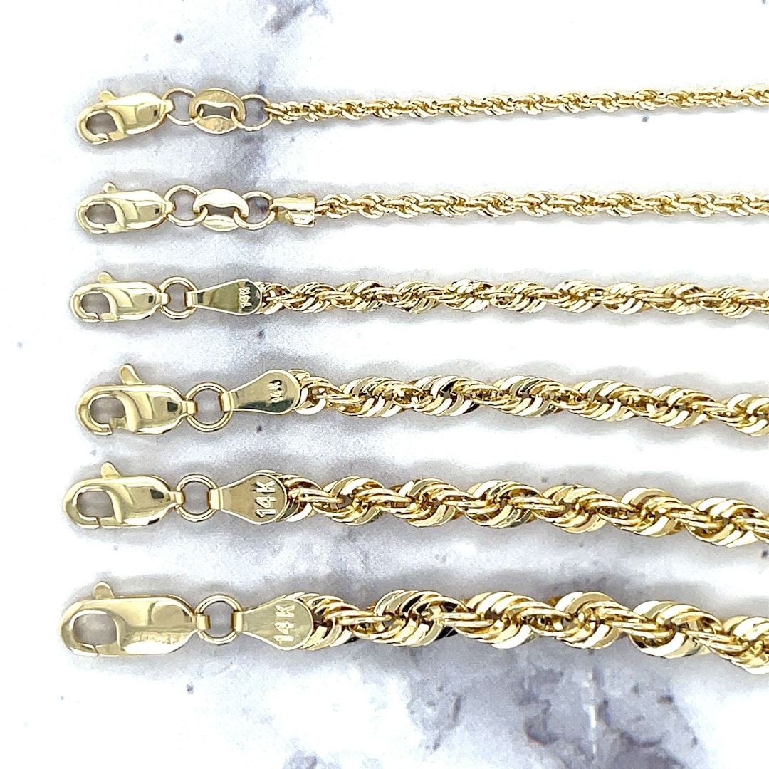 14K Gold Rope Chain, 14K Yellow Gold Jewelry, Hollow Gold Chain ...