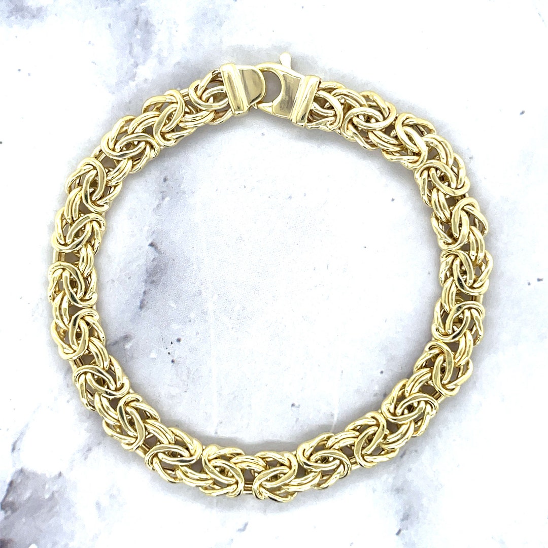 10K Yellow Gold Byzantine Bracelet 7mm, Victorian Style Real Gold Jewelry for Women, 7.25" & 8 ...