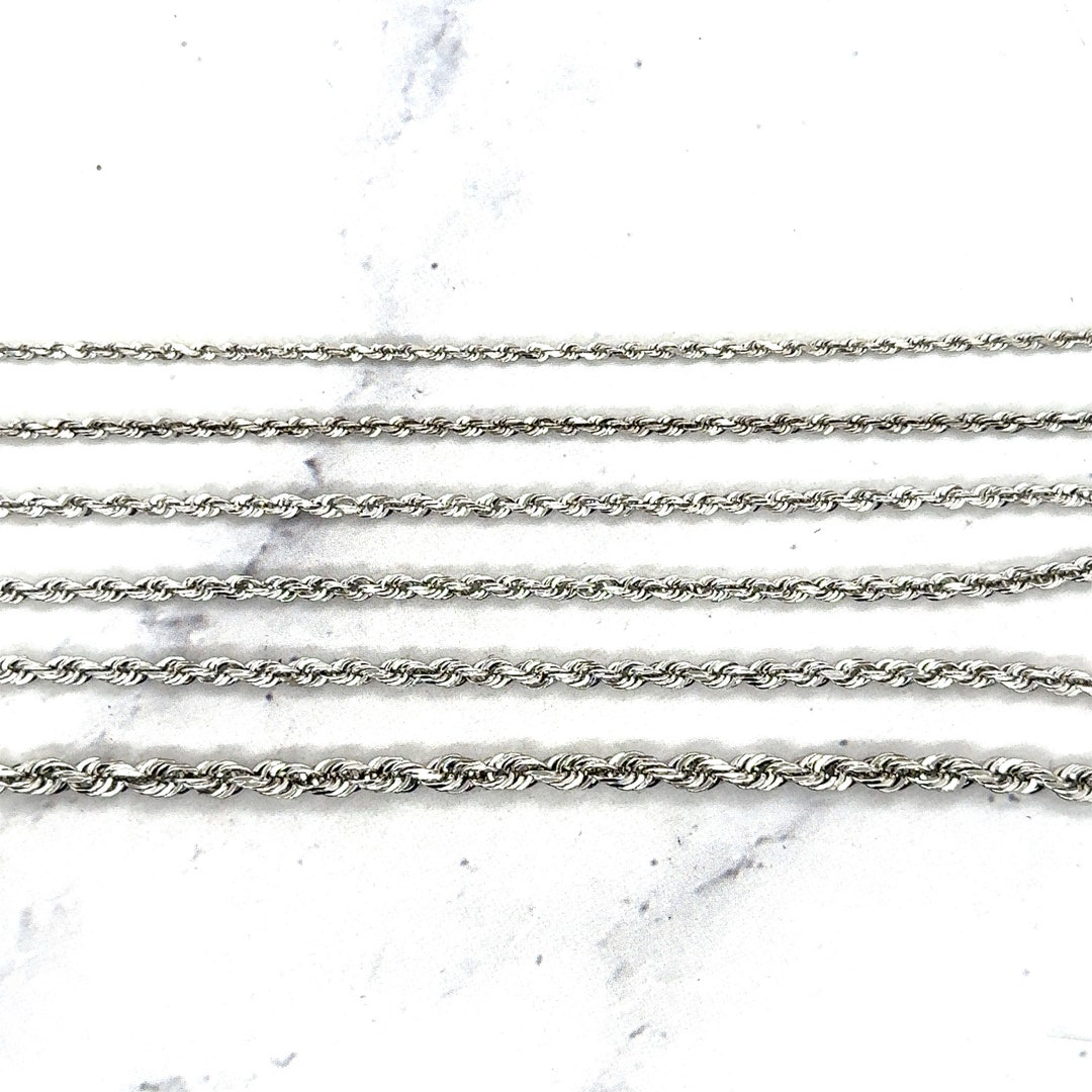 14K White Gold Rope Chain, Real Solid Gold Chain, Diamond Cut Rope ...