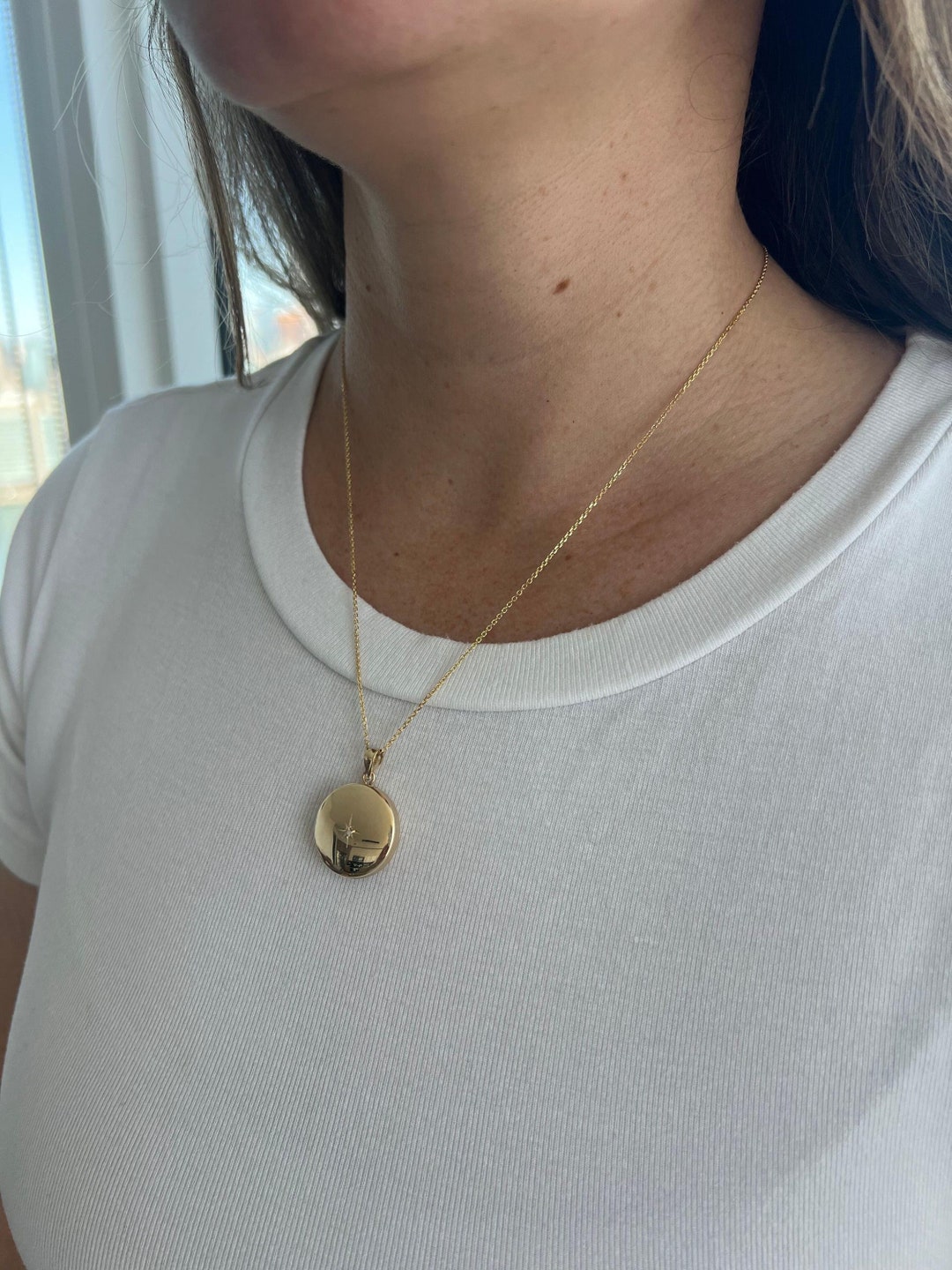 14K Yellow Gold North Star Locket Necklace With Diamond, 18" Cable ...