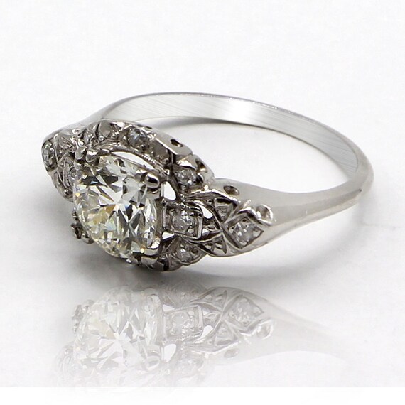 Circa 1940's Antique Platinum Old Mine Center Diamond… - Gem