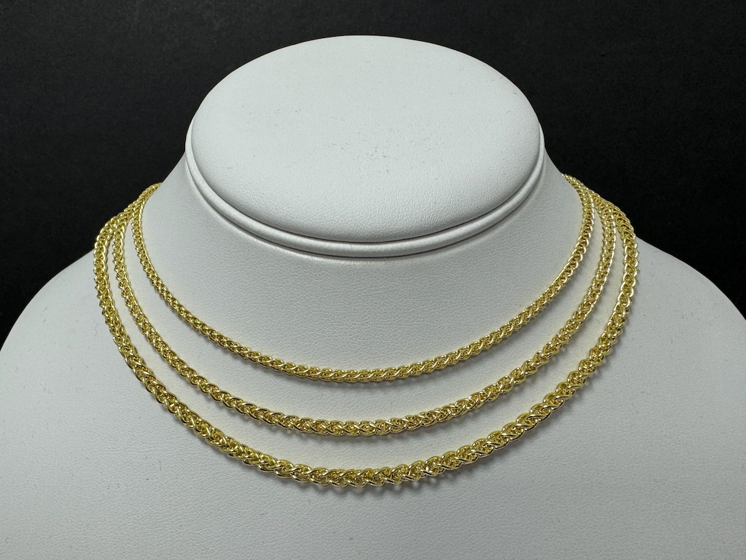 14K Yellow Gold Wheat Chain Necklace for Women & Men, 16" - 24" Lengths ...
