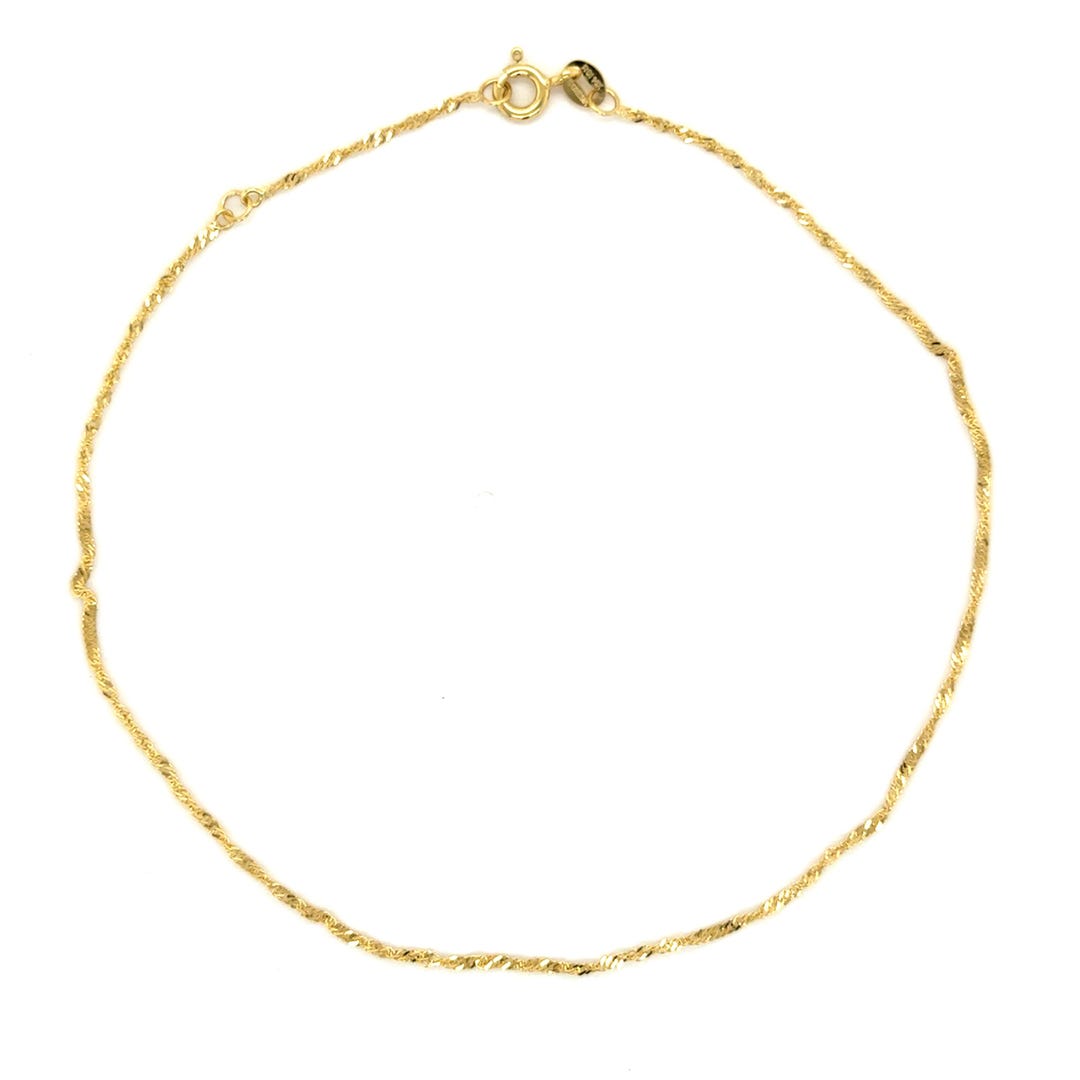 Solid 14K Yellow Gold 1.3mm Singapore Chain Anklet, Adjustable 10 ...