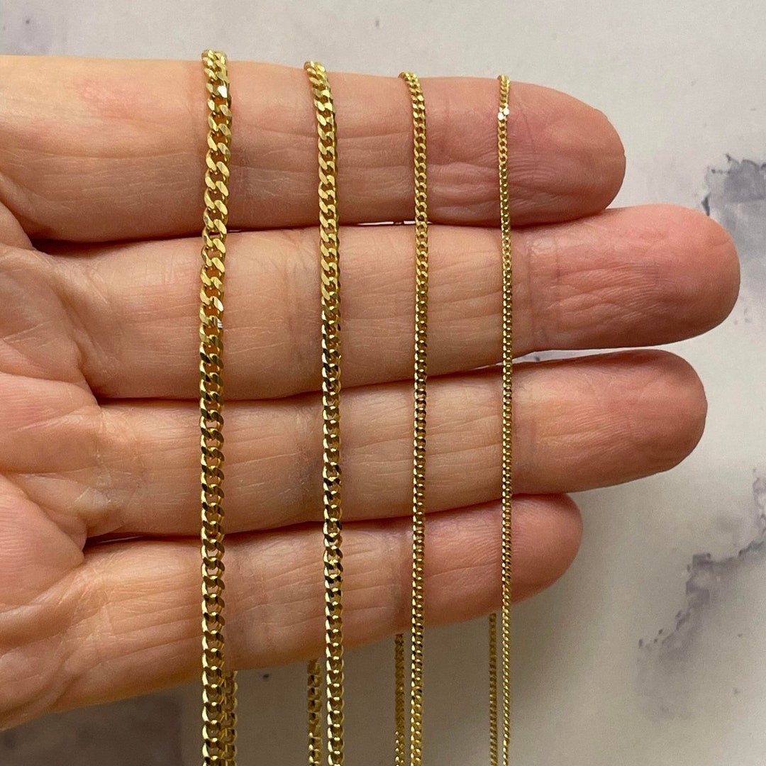 Solid 14K Yellow Gold Curb Gourmette Chain, 1mm 1.4mm 2.2mm 2.8mm Wide ...